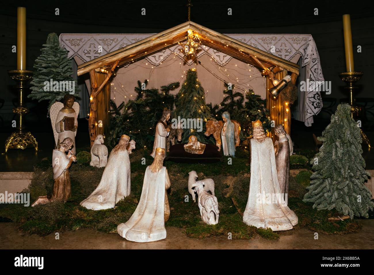 Christmas nativity scene Creche with Joseph Mary, Jesus and magi Stock ...