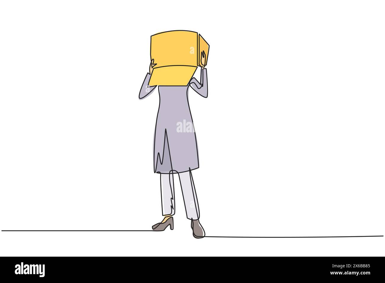 Single continuous line drawing Arabian businesswoman stood up and ...