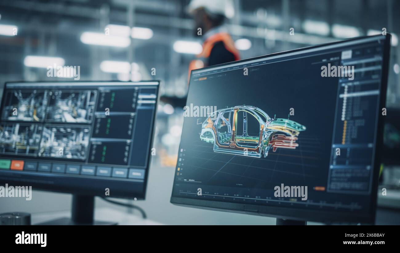 Office at Car Assembly Plant. Close Up Shot of a Modern Computer ...