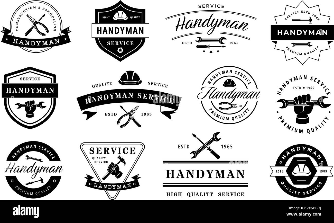 Handyman emblem. Vintage high quality service badges, professional ...