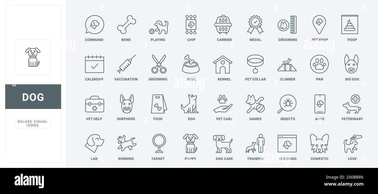 Outline symbols of veterinarian help and training, vaccination calendar ...