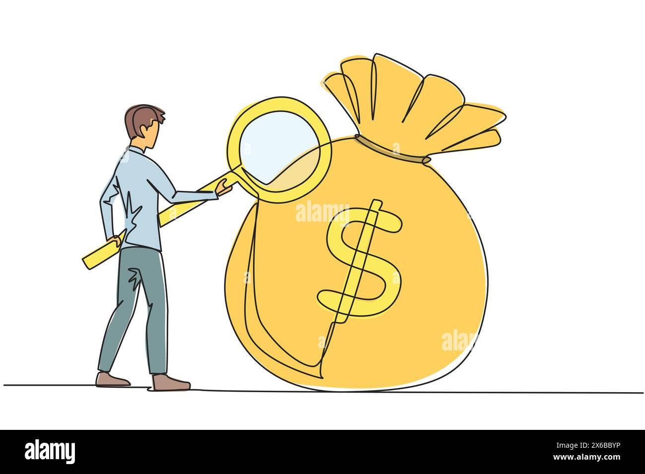 Single continuous line drawing businessman stood checking out giant ...