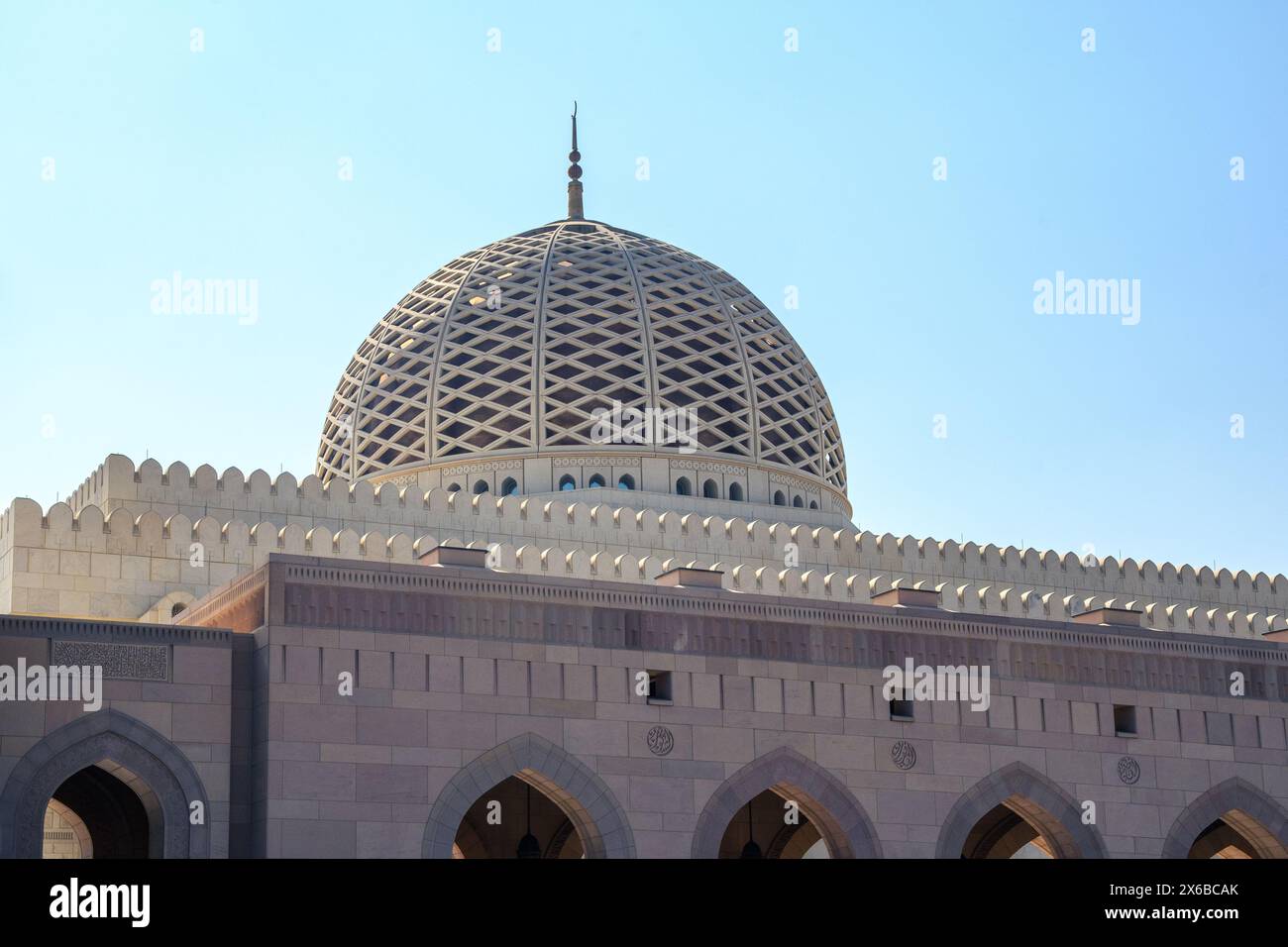 A serene view of the iconic Sultan Qaboos Grand Mosque in Muscat, Oman ...