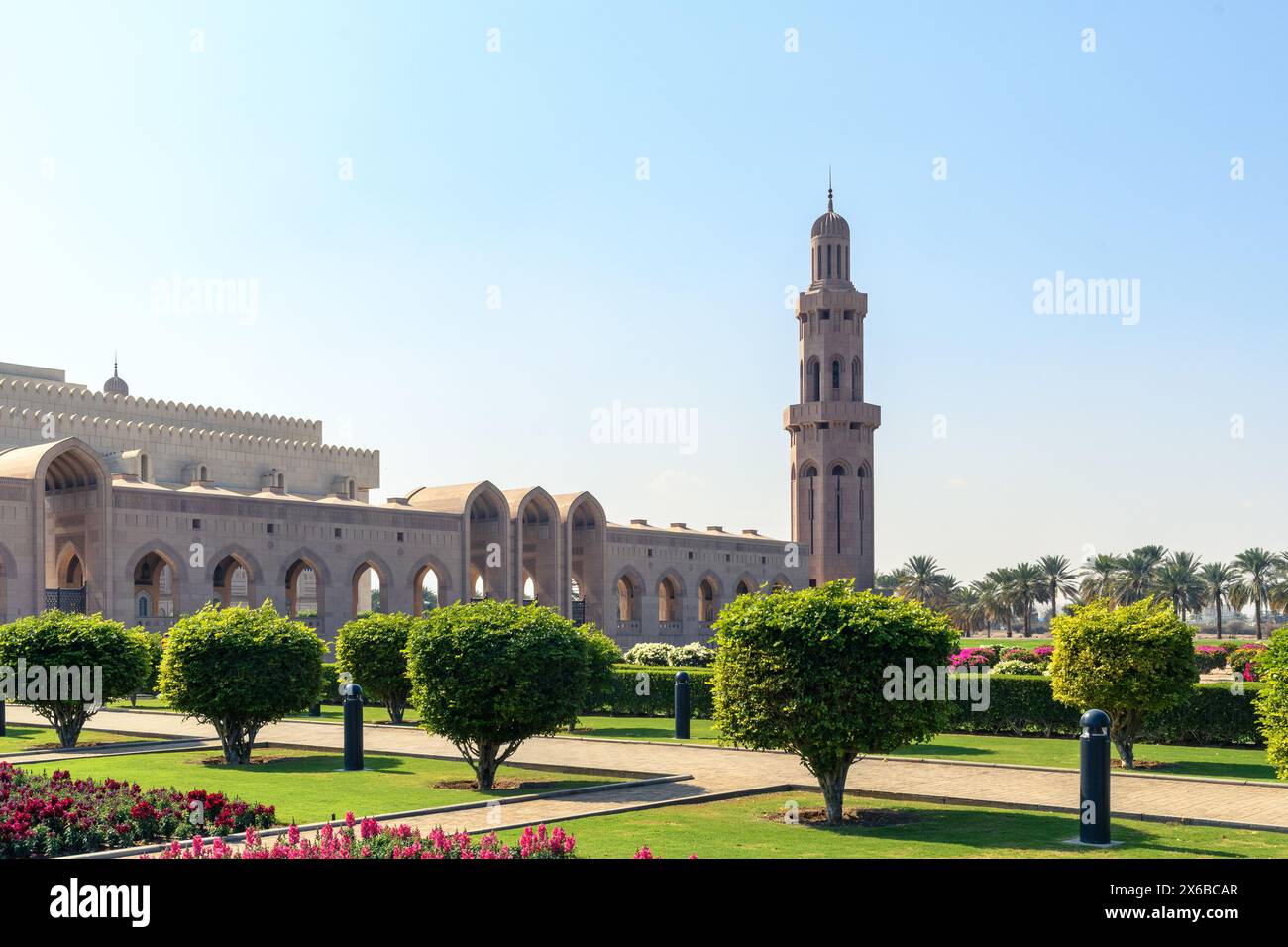 A serene view of the iconic Sultan Qaboos Grand Mosque in Muscat, Oman ...