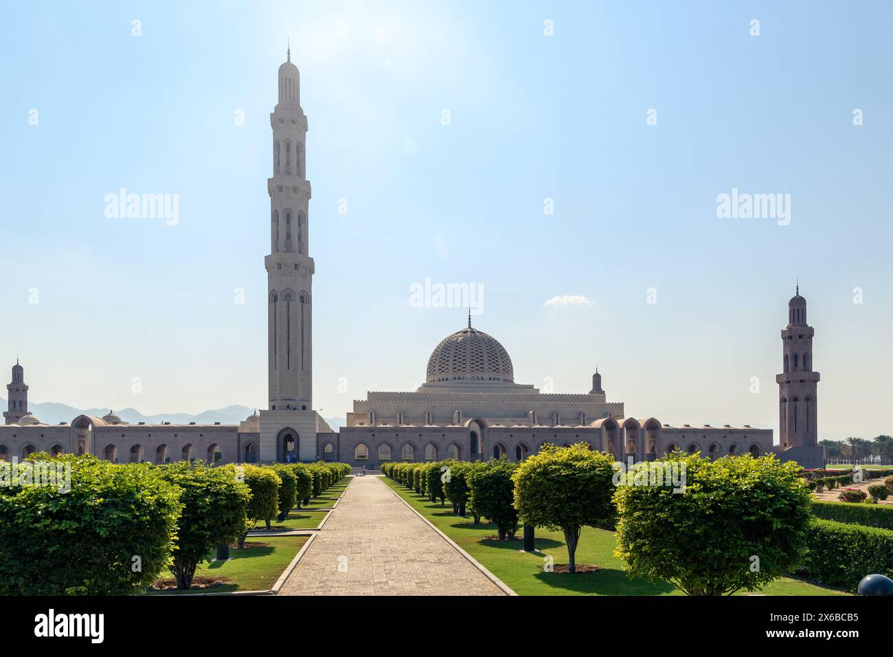 A serene view of the iconic Sultan Qaboos Grand Mosque in Muscat, Oman ...