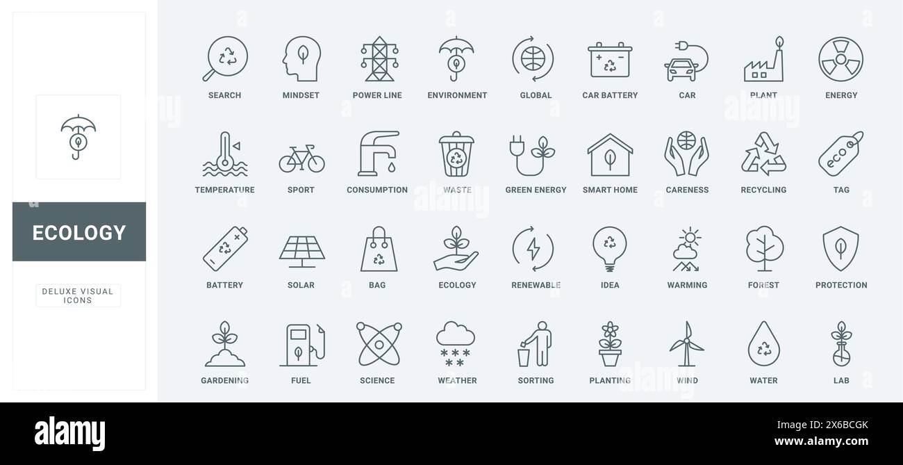 Ecology, green energy, eco technology for industry line icons set ...