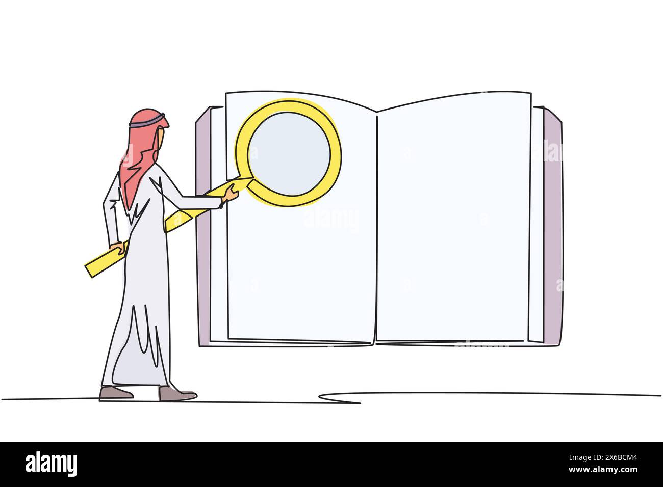 Continuous one line drawing of Arab businessman stood holding the ...