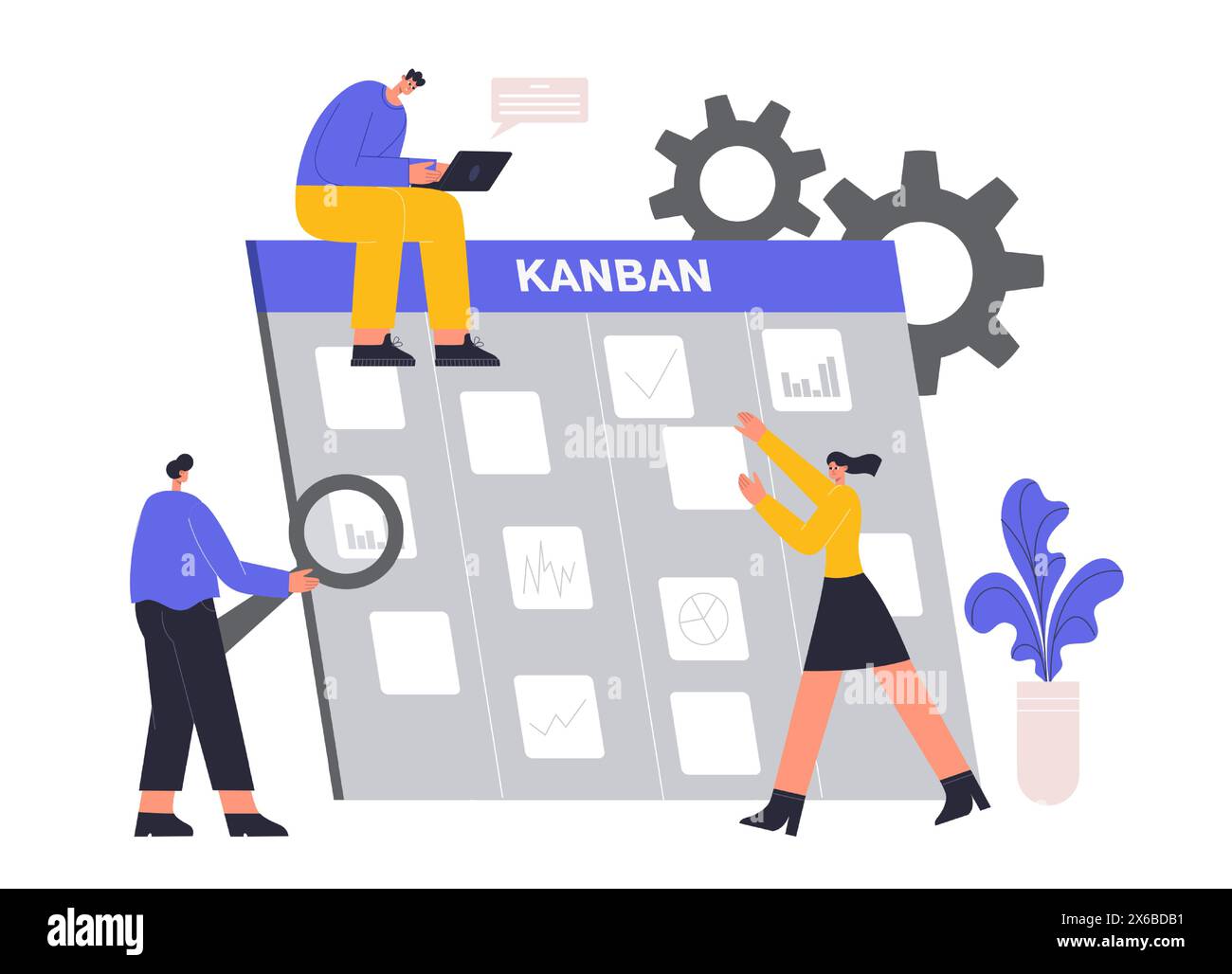 Kanban board concept. Cartoon employees assigning tasks for team members. Business management ...