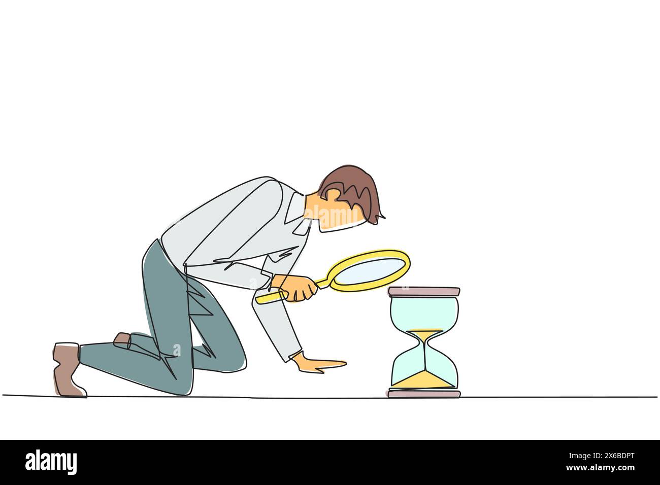 Single continuous line drawing of businessman holding magnifying glass ...