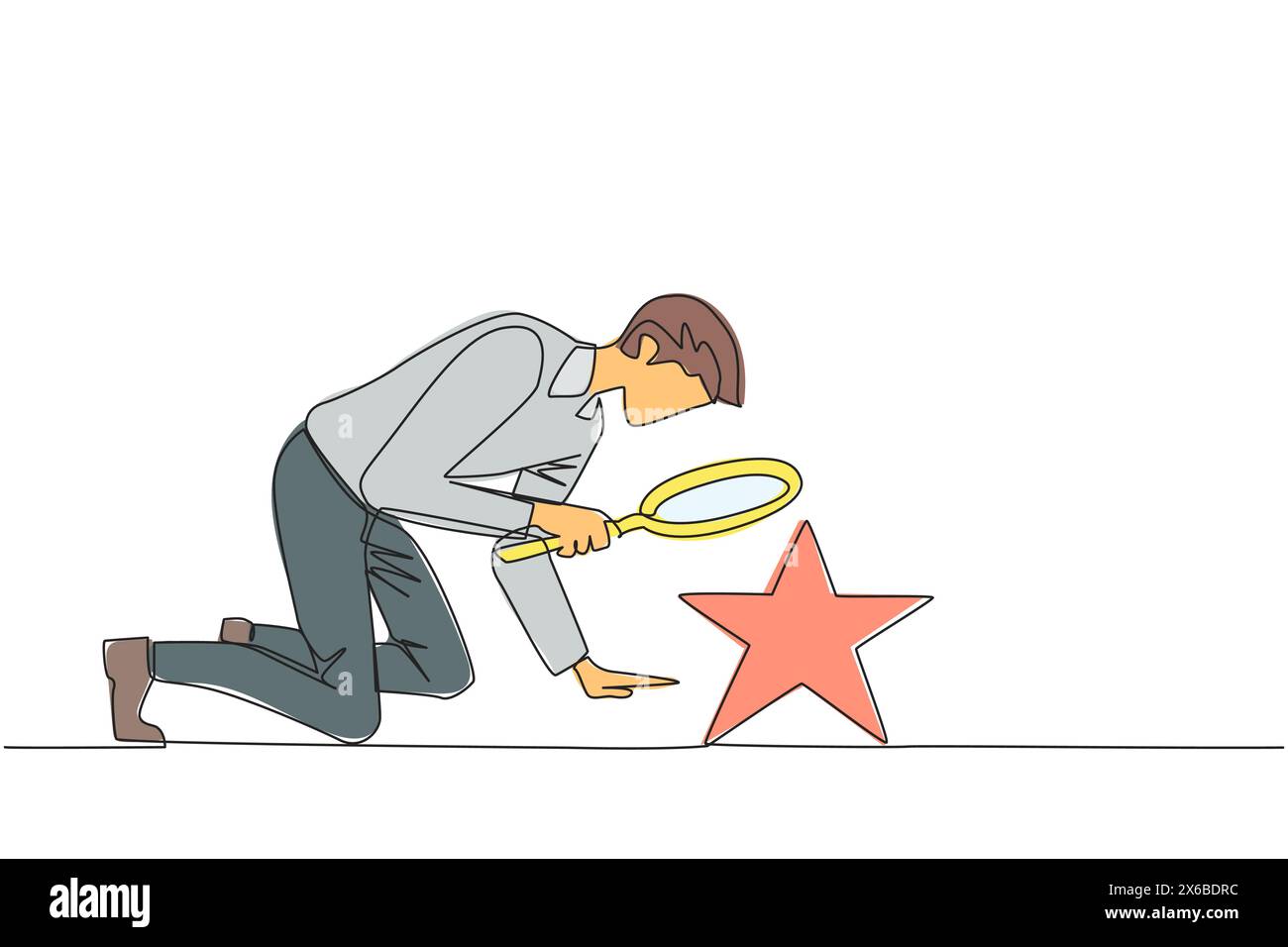 Single continuous line drawing of businessman holds magnifying glass ...