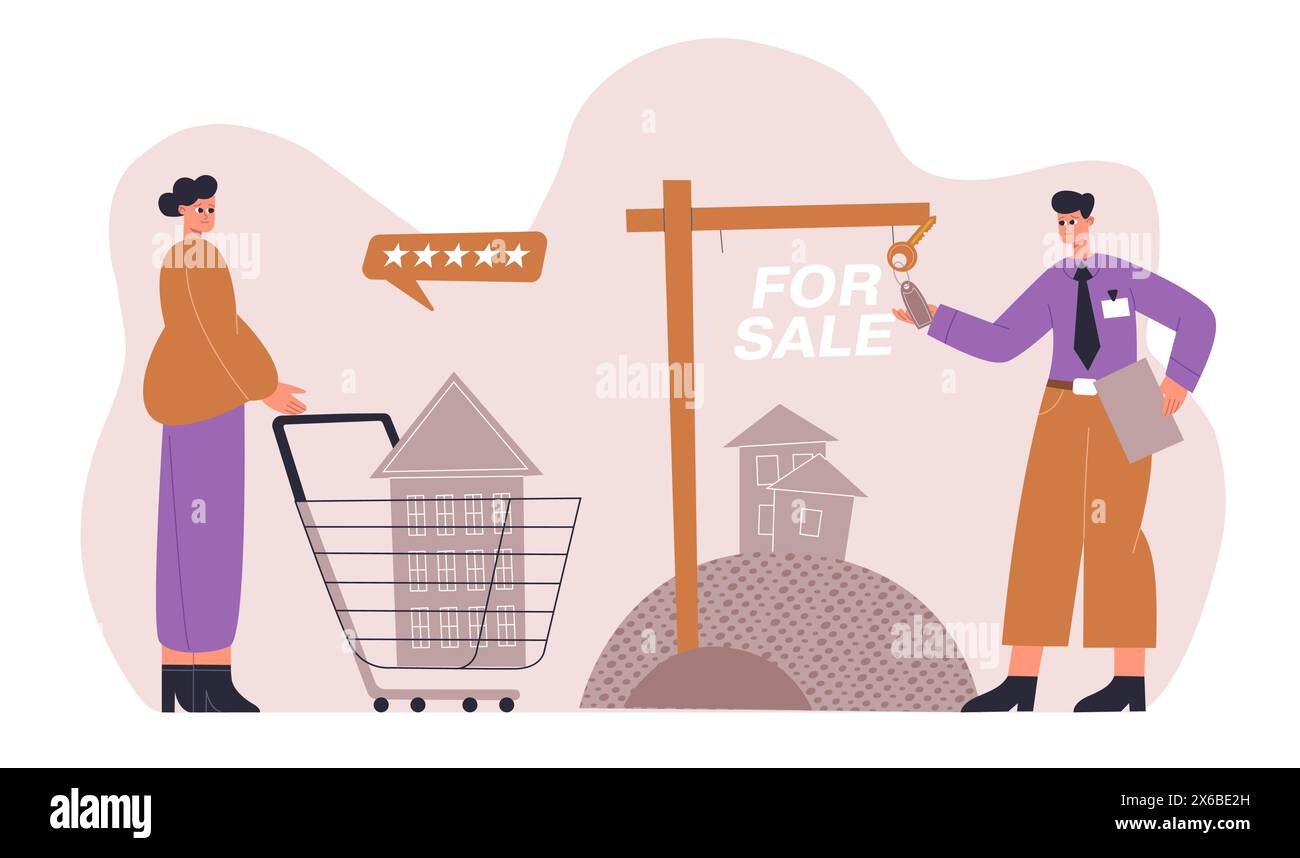 People buying residential property concept. Estate agent holding key ...