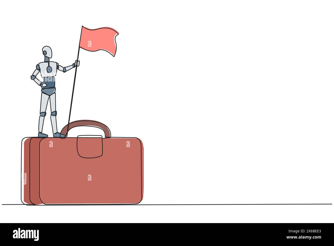 Continuous one line drawing of robotic artificial intelligence standing ...