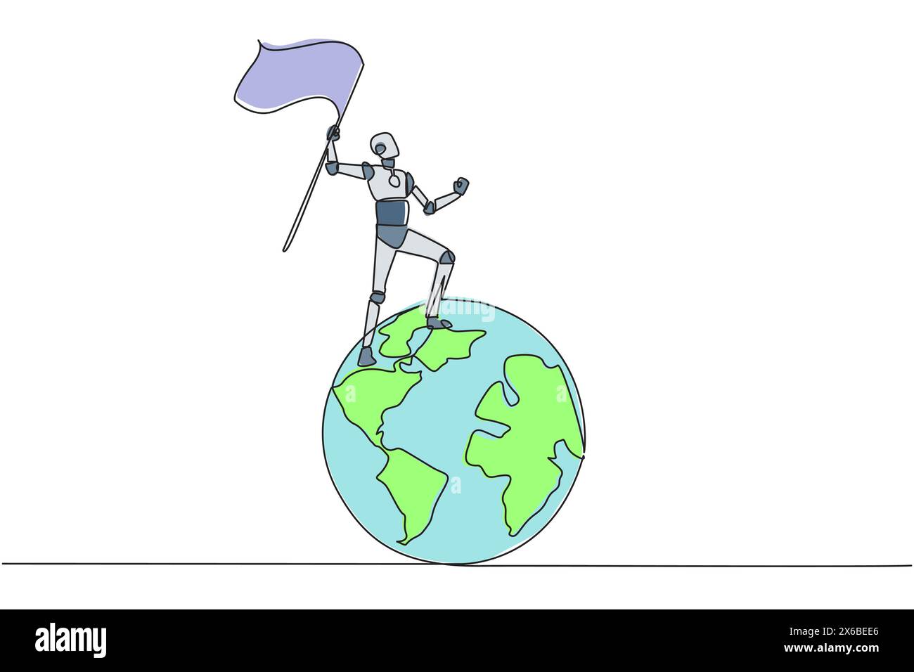 Single continuous line drawing of robotic artificial intelligence ...