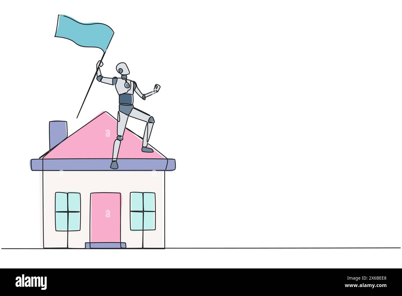 Single continuous line drawing of robotic artificial intelligence ...