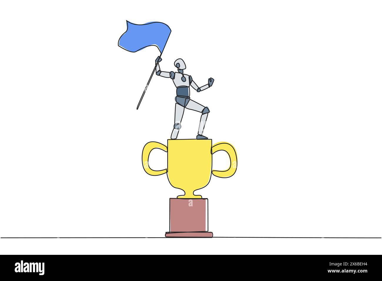 Single one line drawing of robotic artificial intelligence standing on ...