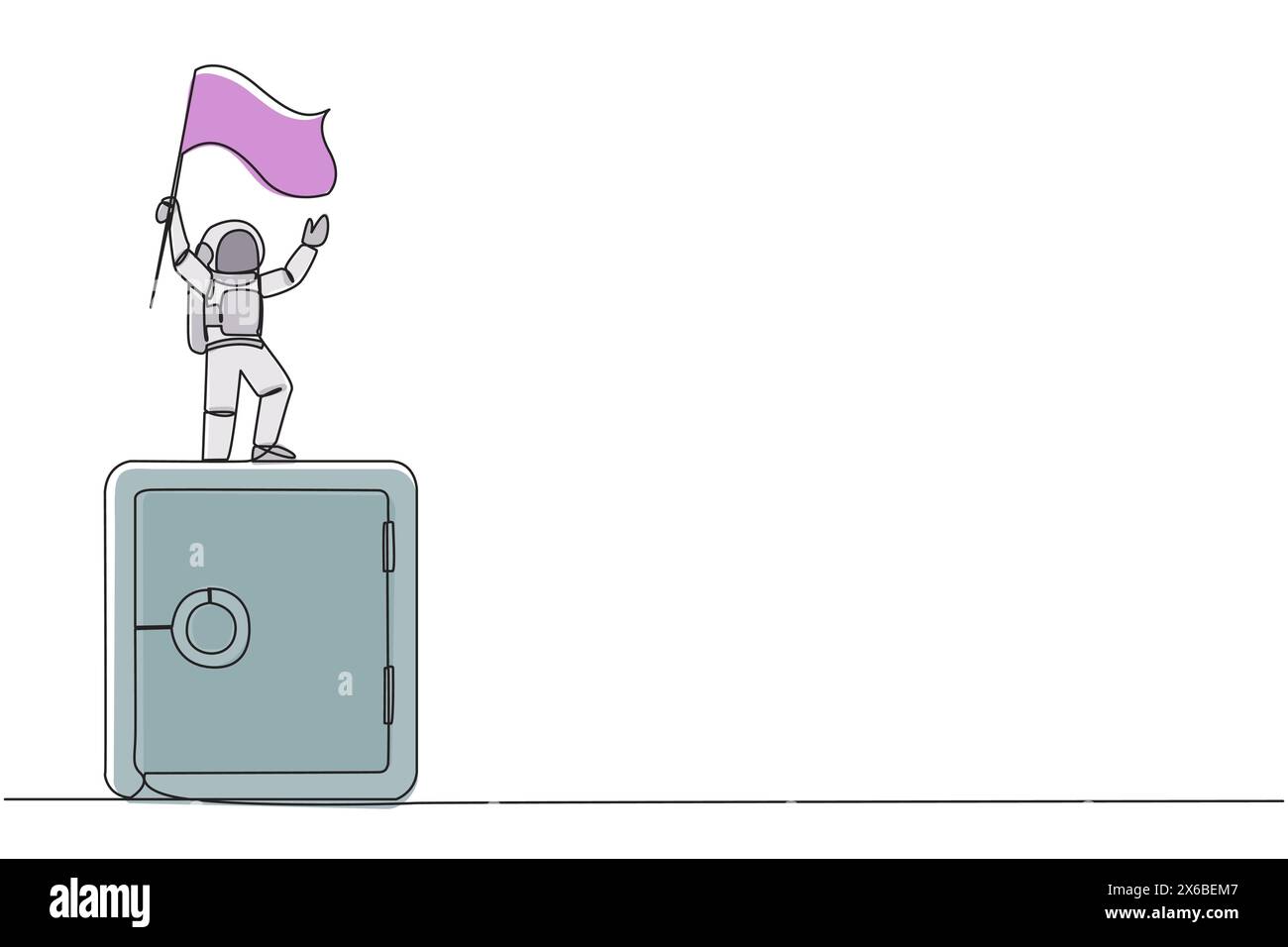 Single continuous line drawing young energetic astronaut standing on ...