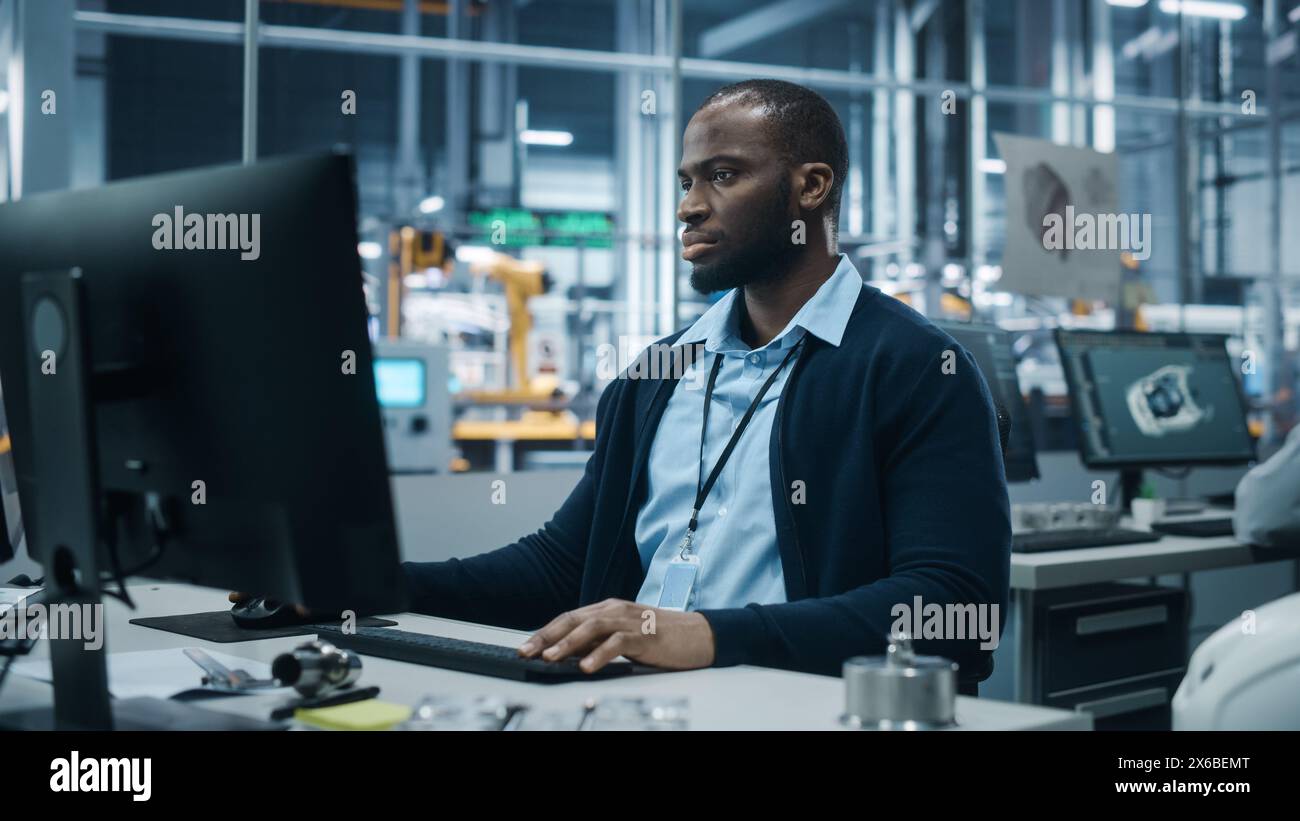 Car Factory Office: Portrait of Confident Black Male Chief Engineer ...