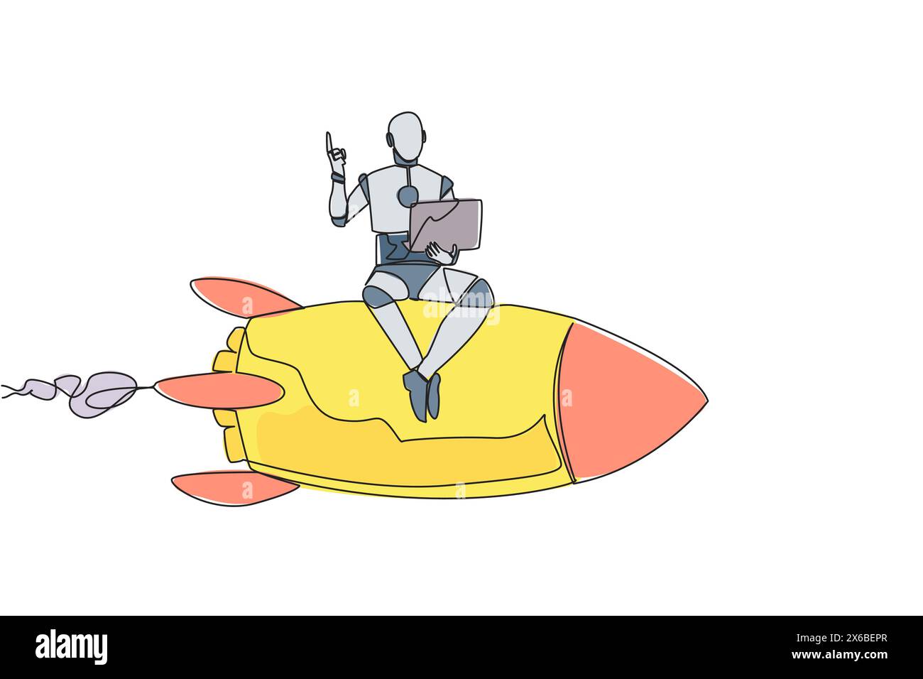 Continuous one line drawing robotic artificial intelligence sitting on ...