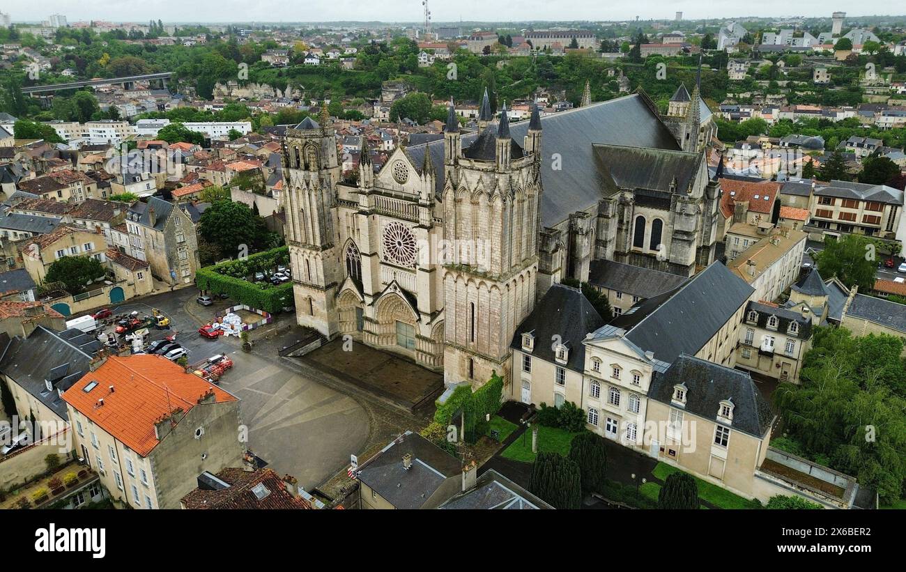 drone photo Saint-Pierre cathedral Poitiers France Europe Stock Photo ...