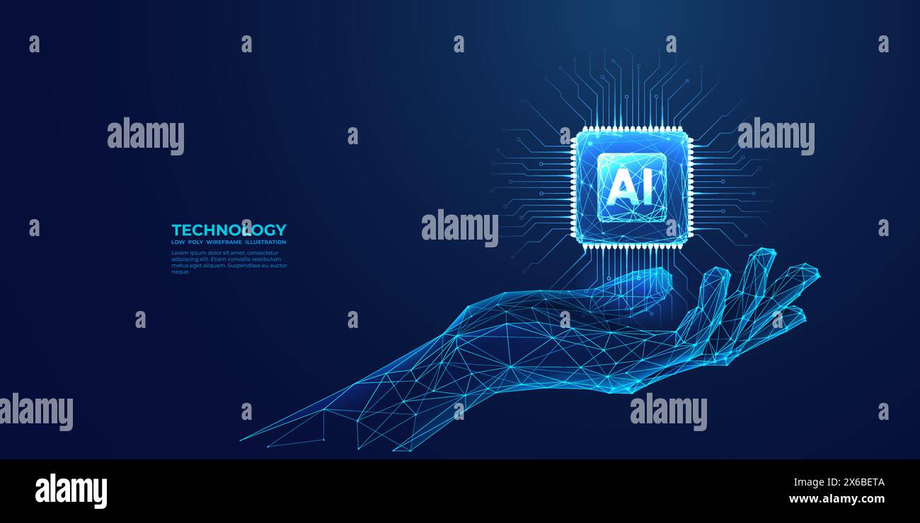 AI chip in abstract digital hand. Artificial Intelligence concept Stock ...