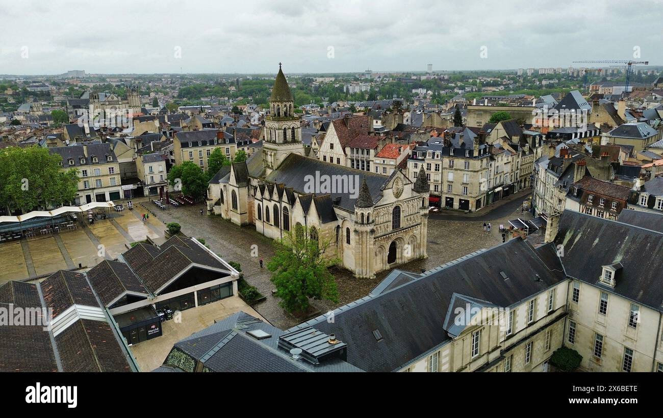 drone photo Notre-Dame-la-Grande church Poitiers France Europe Stock ...