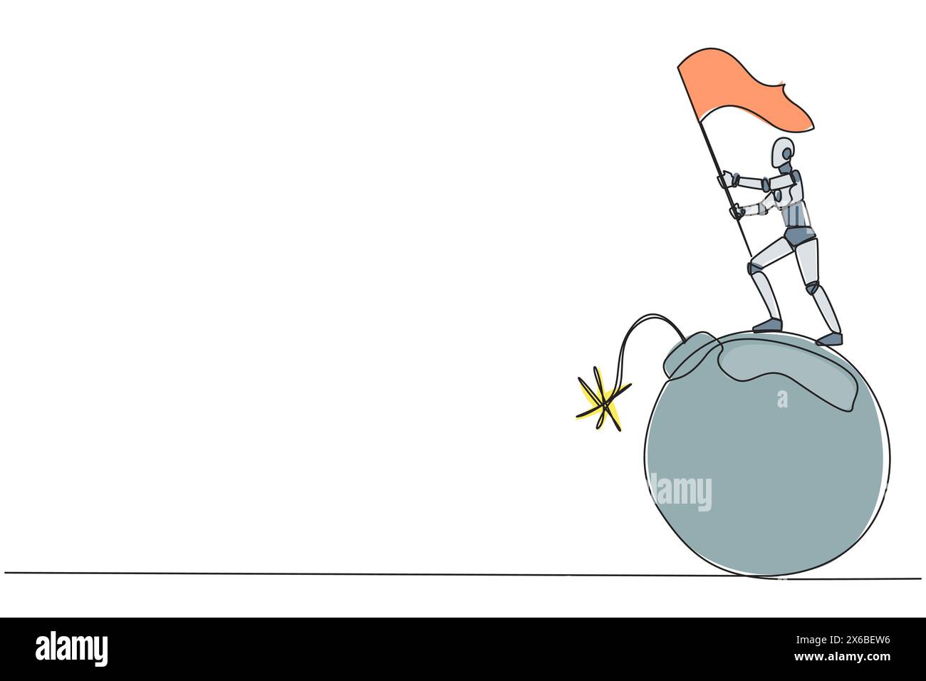 Continuous one line drawing of robotic artificial intelligence standing ...