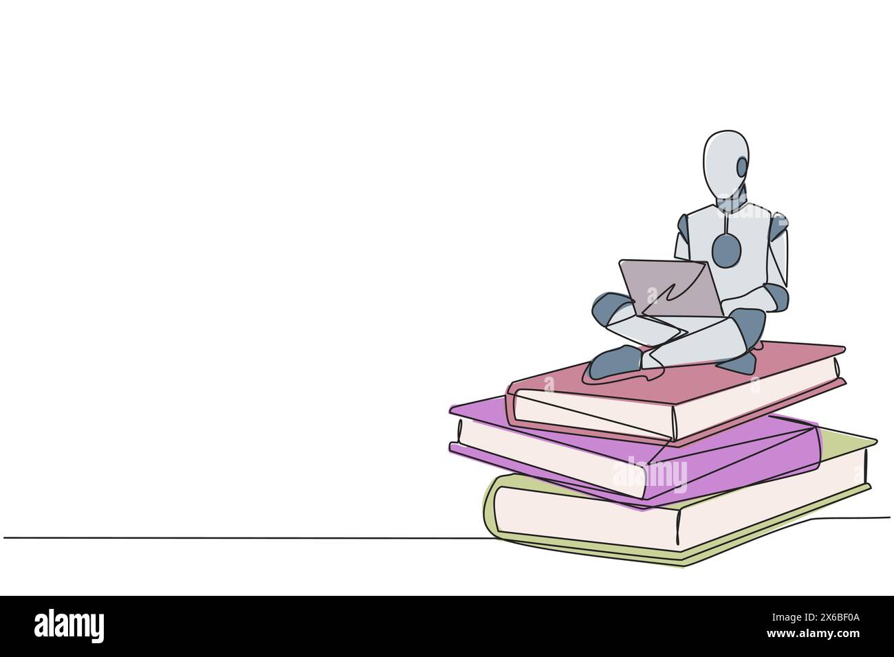 Single one line drawing robotic artificial intelligence sitting on ...