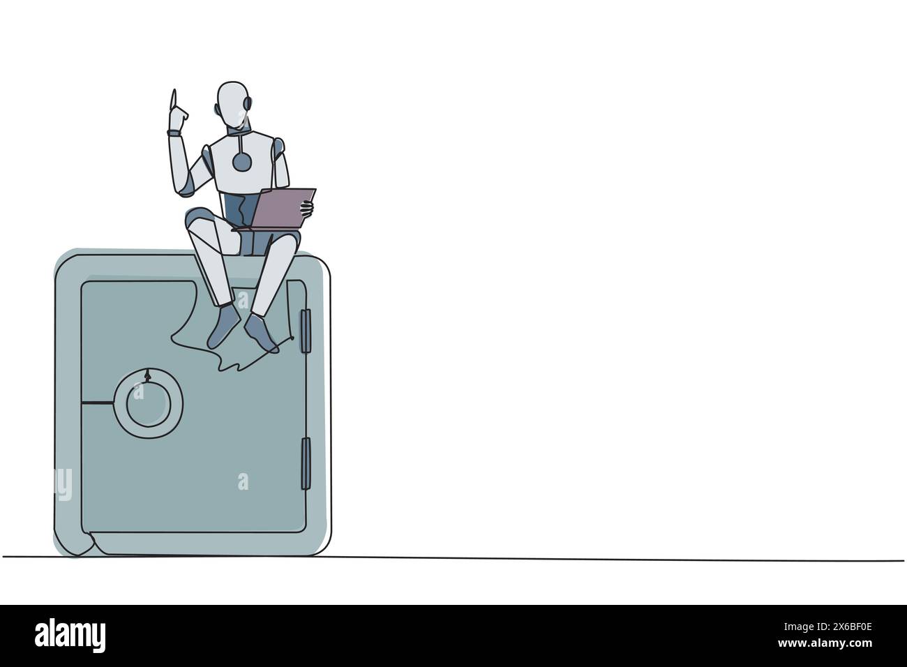 Single one line drawing robotic artificial intelligence sitting on ...