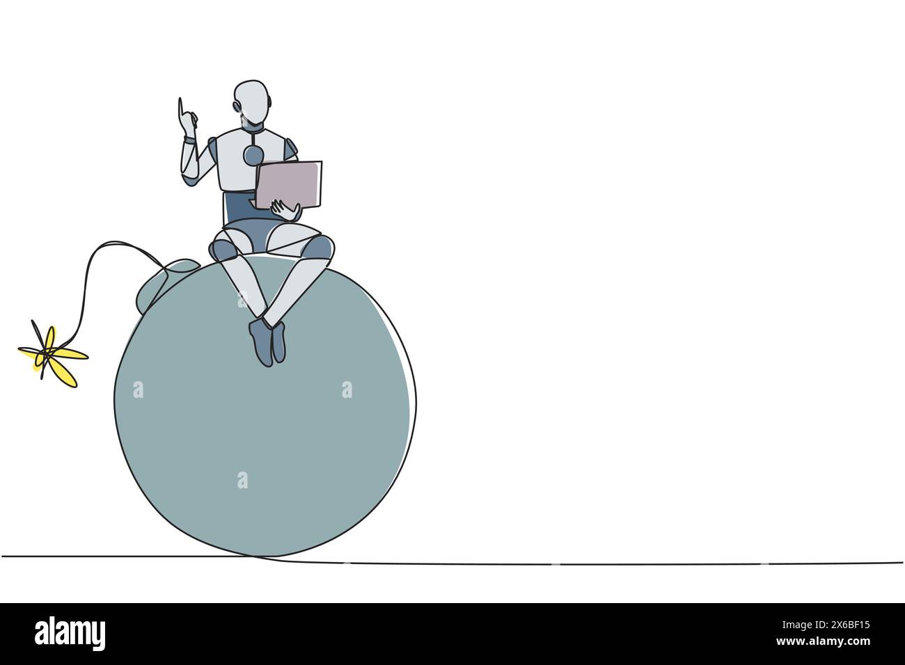 Single continuous line drawing robotic artificial intelligence sitting ...