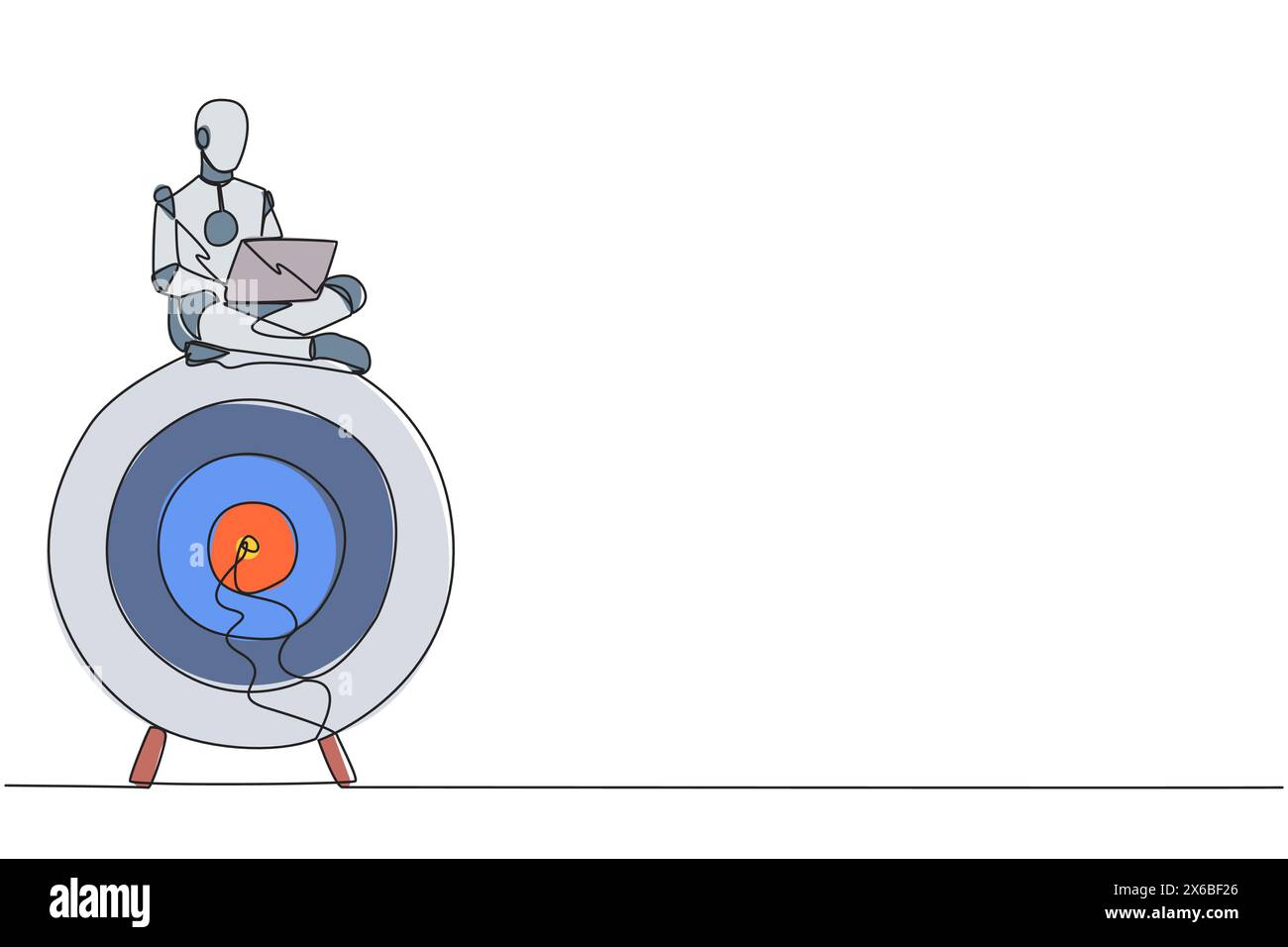 Single continuous line drawing robotic artificial intelligence sitting ...