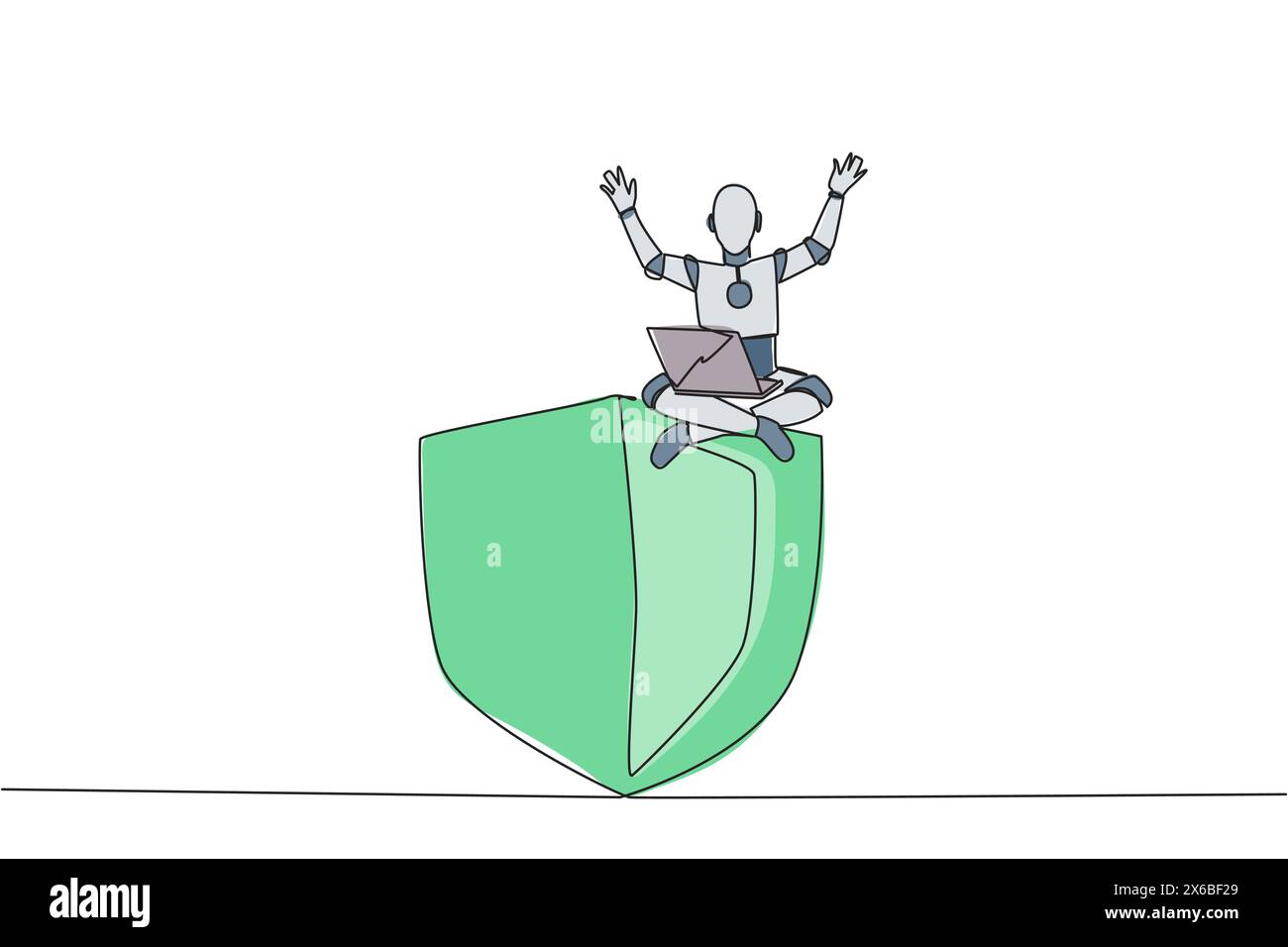 Continuous one line drawing robotic artificial intelligence sitting on ...