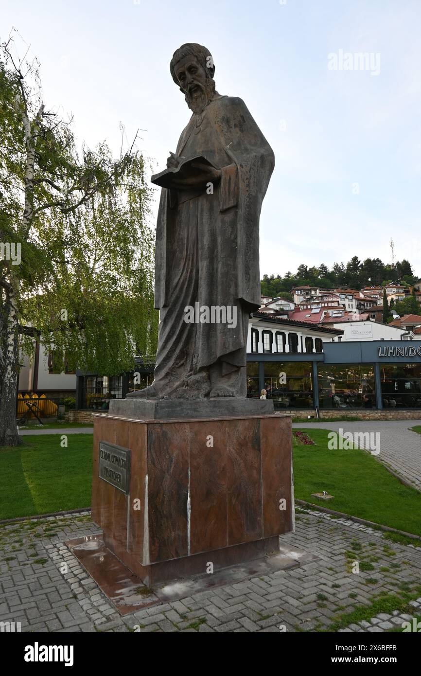 North Macedonia, Ohrid, statues and Saint Sophia church Stock Photo - Alamy
