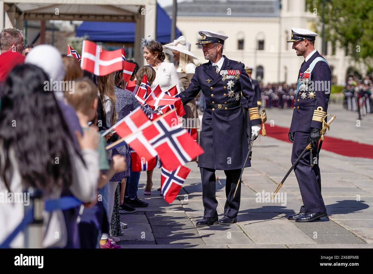 Oslo 20240514.King Frederik and Queen Mary of Denmark are welcomed by King Harald, Queen Sonja ...