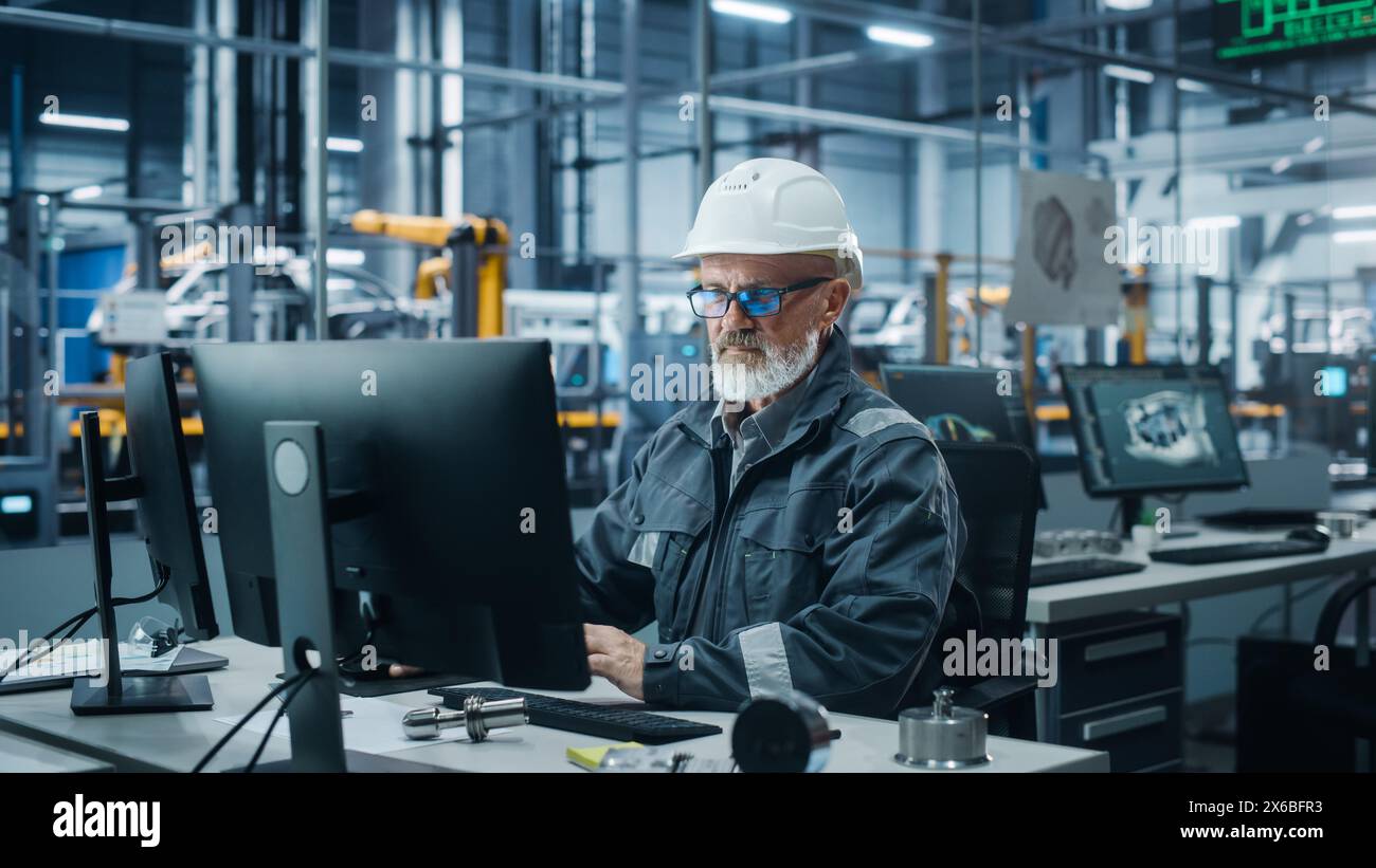 Car Factory Office: Portrait of Male Engineer Wearing Safety Hard Hat ...