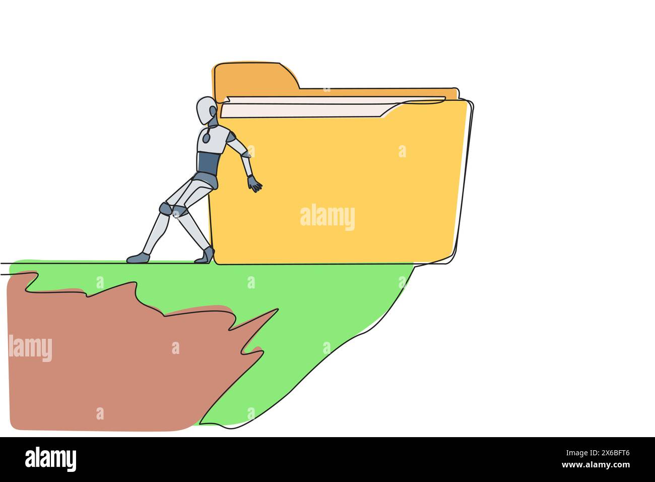 Continuous one line drawing robot pushes a large folder down on its ...