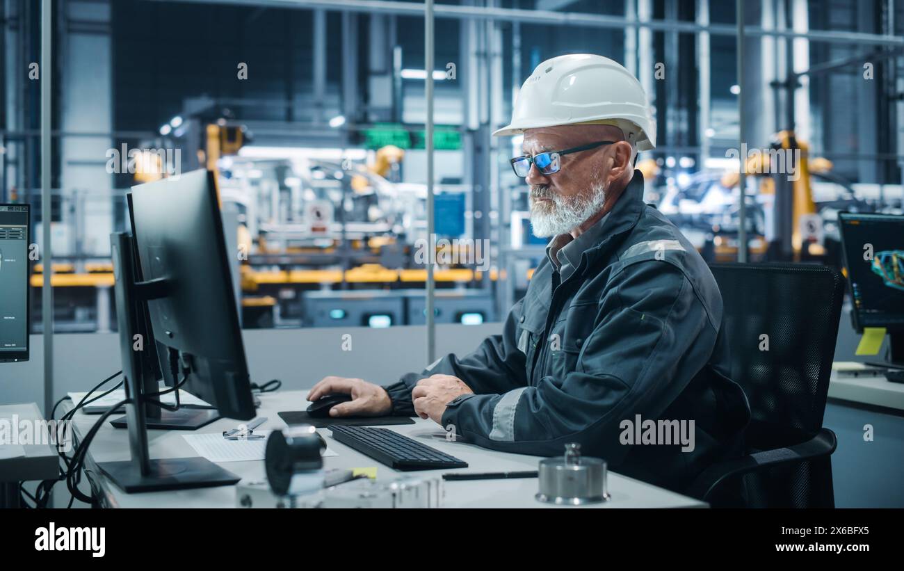 Car Factory Office: Portrait of Male Engineer Wearing Safety Hard Hat ...
