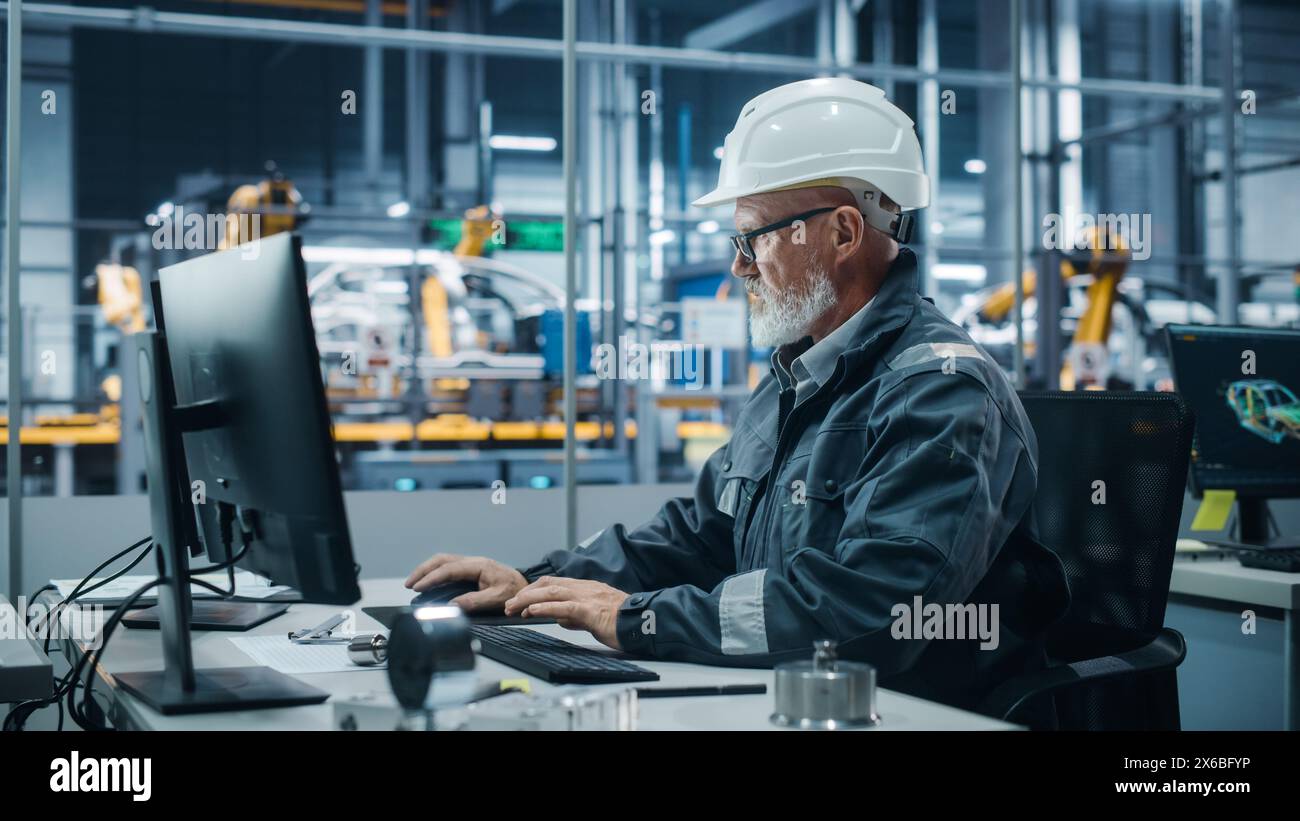 Car Factory Office: Portrait of Male Engineer Wearing Safety Hard Hat ...