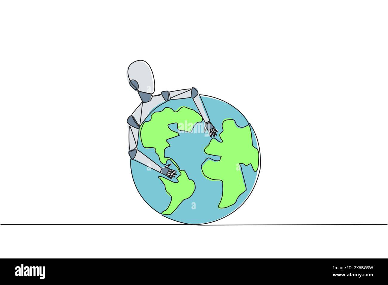 Continuous One Line Drawing Robot Hugging Globe Robots Rule The World Everything Is Technology