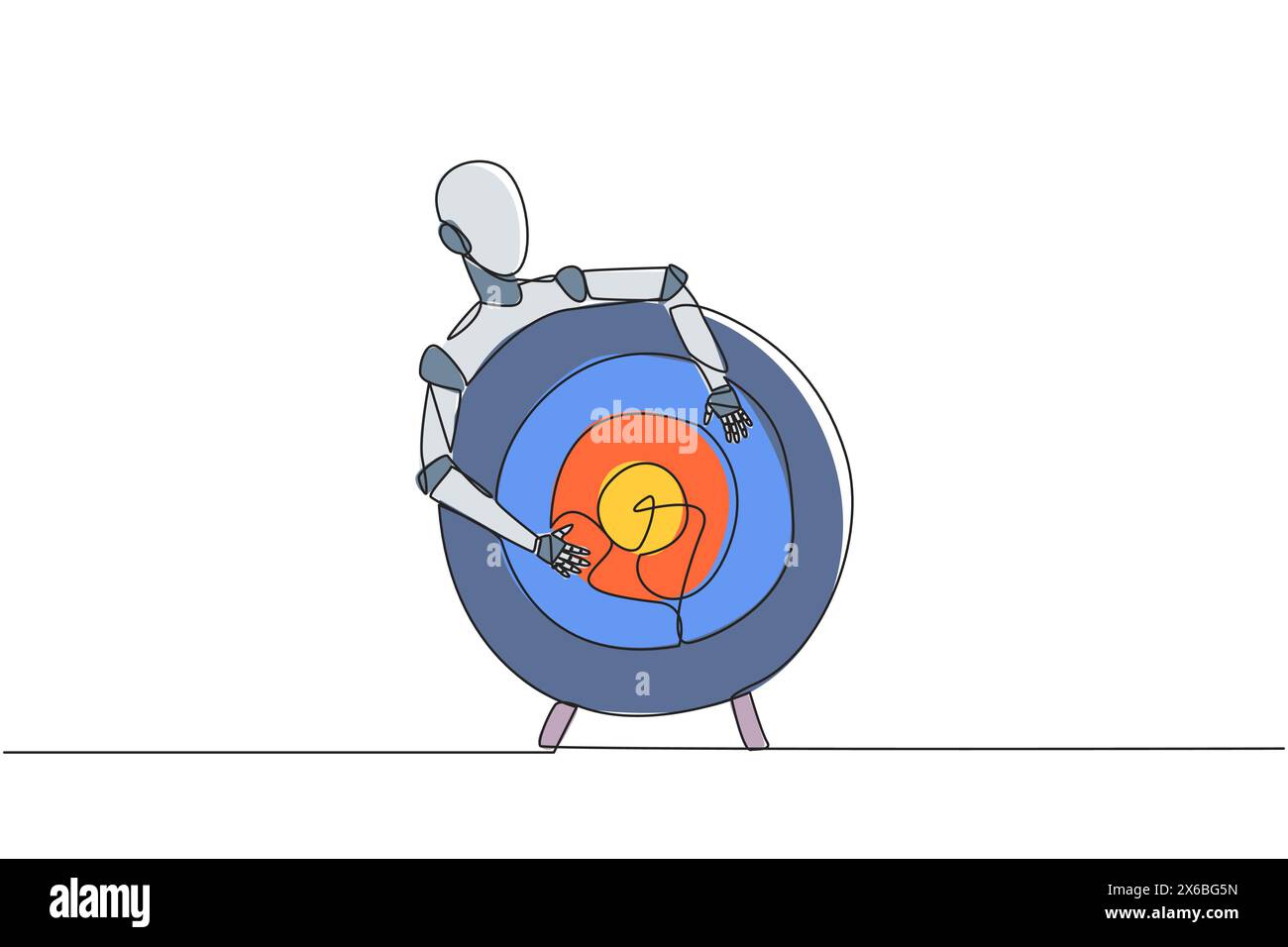 Single One Line Drawing Robot Hugging Arrow Board Target Sharpen The Robots Artificial