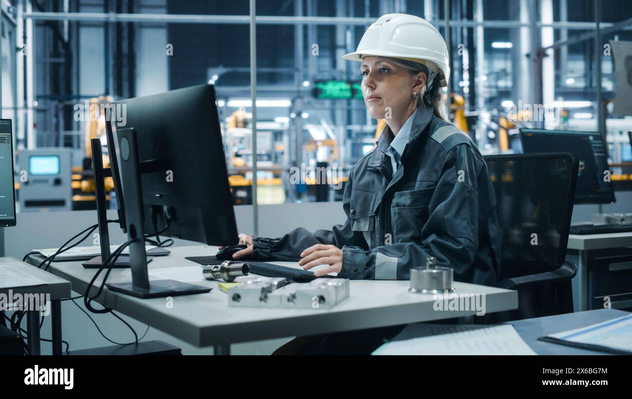 Car Factory Office: Portrait of Confident Female Chief Engineer Wearing ...