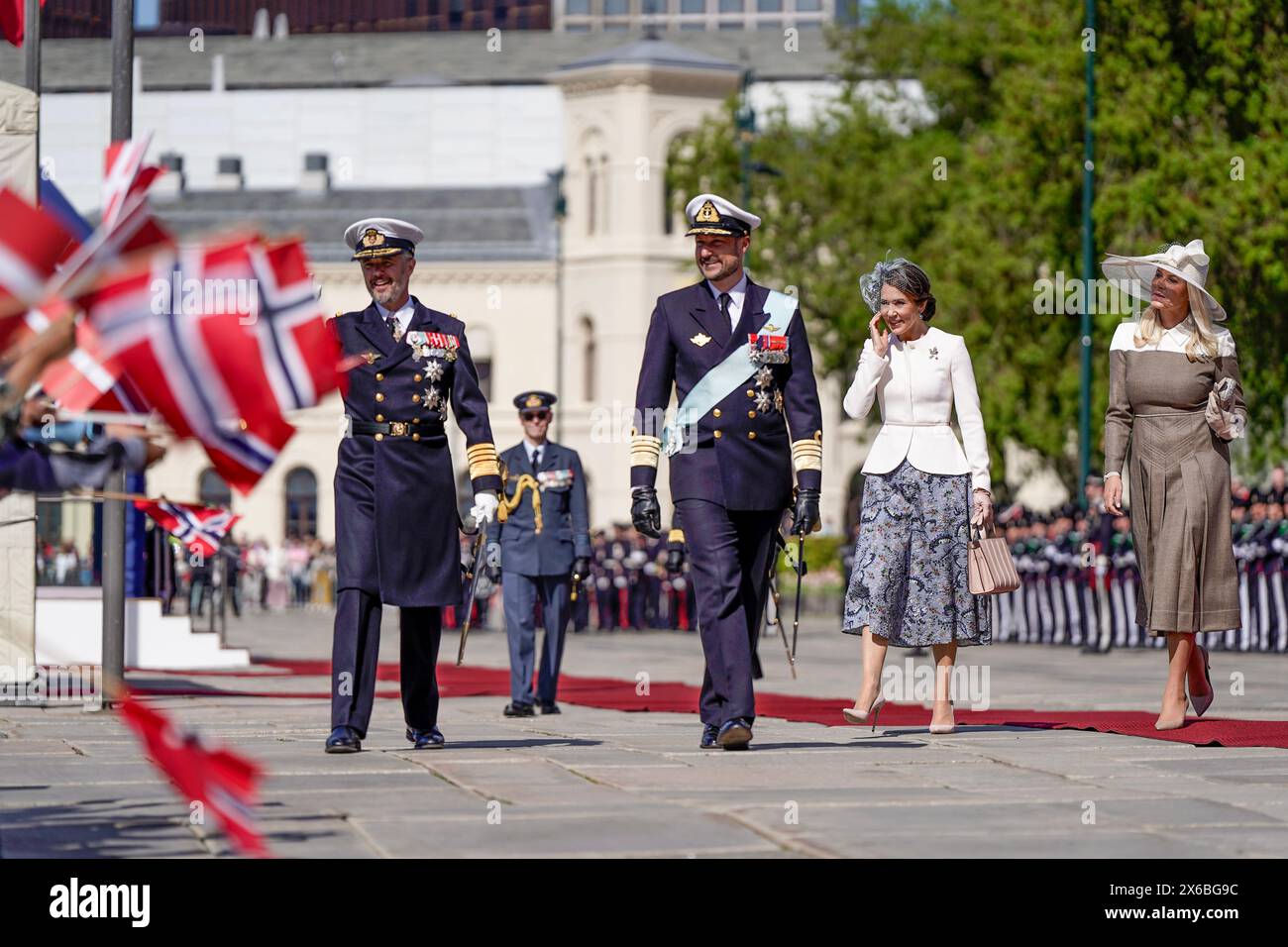 Oslo 20240514.King Frederik and Queen Mary of Denmark are welcomed by King Harald, Queen Sonja ...