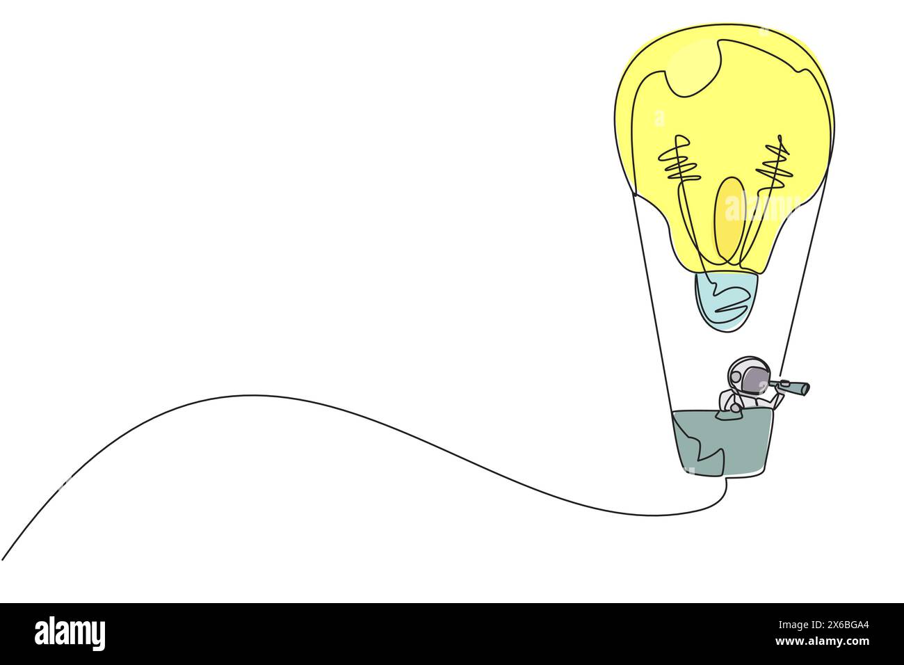 Continuous one line drawing young energetic astronaut using monocular ...