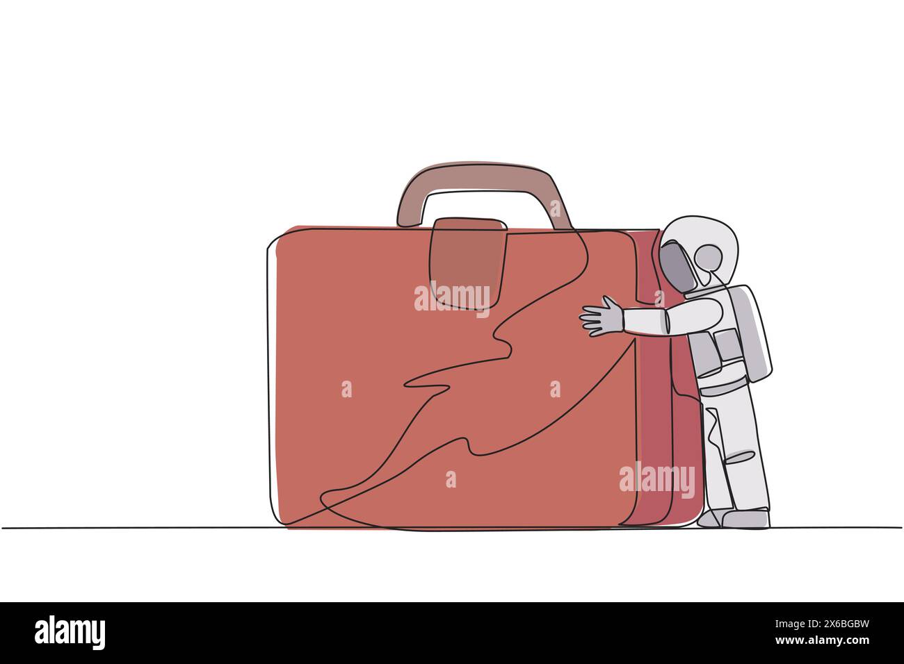 Single one line drawing young energetic astronaut hugging giant ...