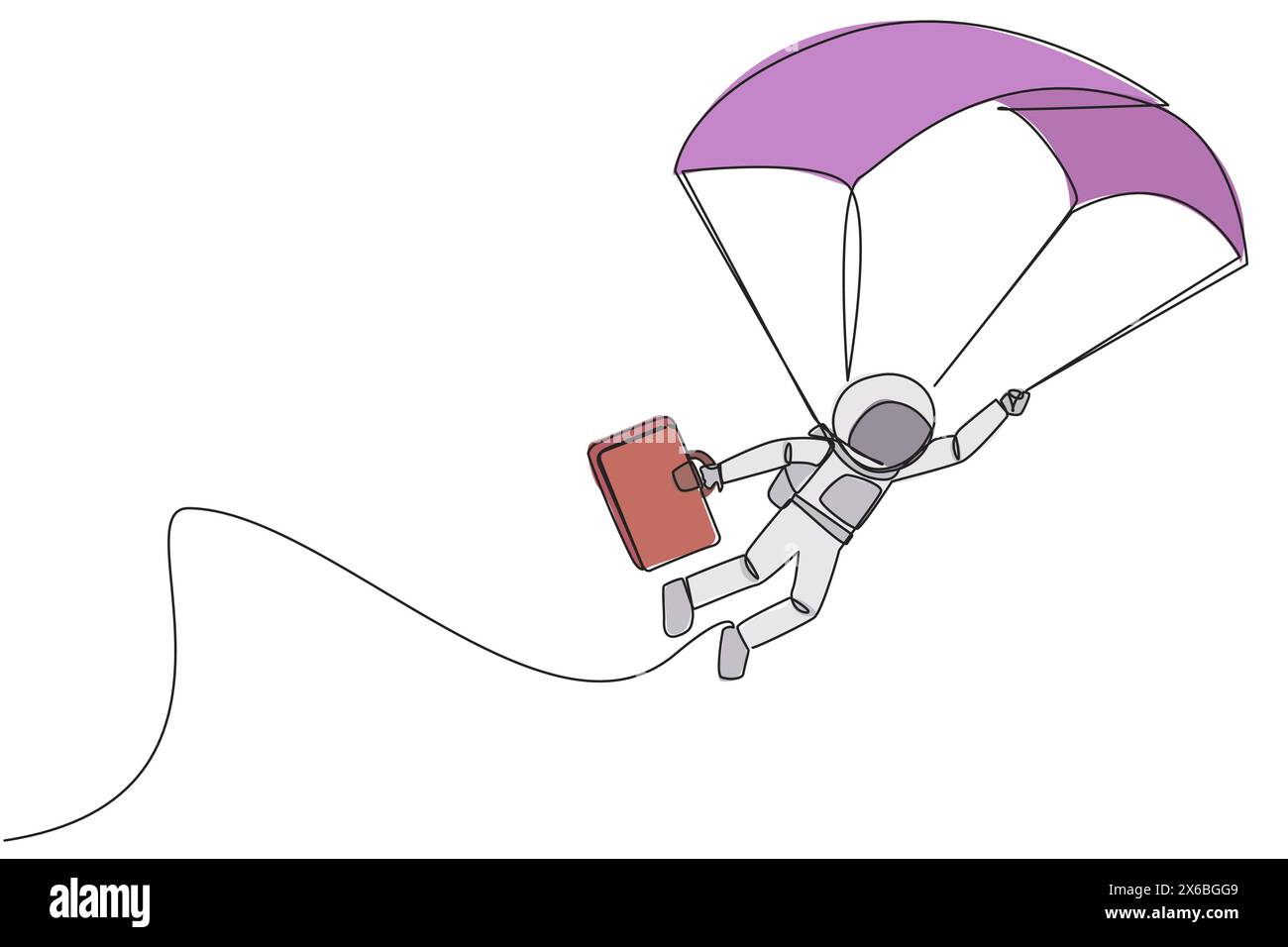 Continuous one line drawing young energetic astronaut flying with ...