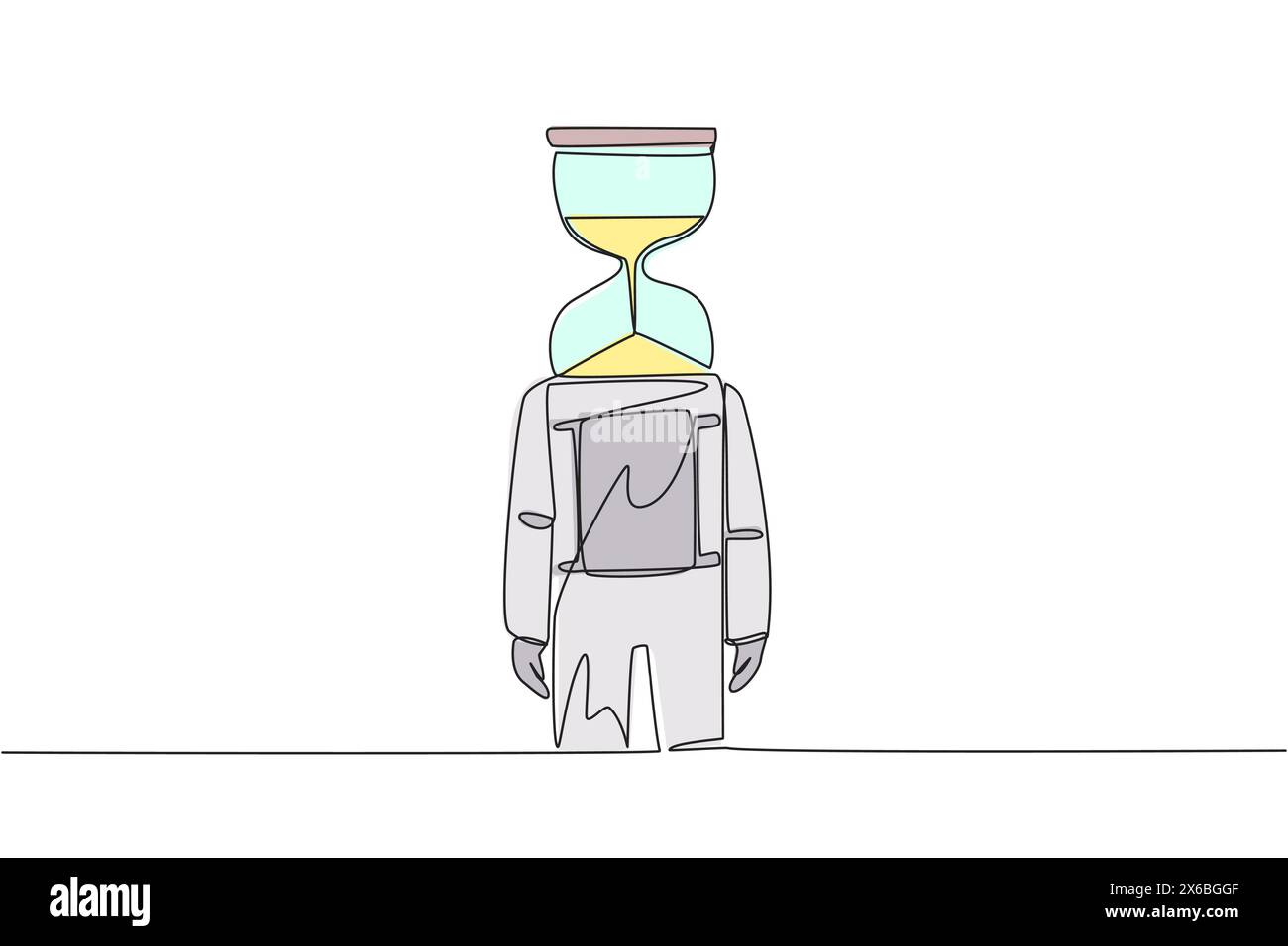 Continuous one line drawing young astronaut with hourglass instead of ...