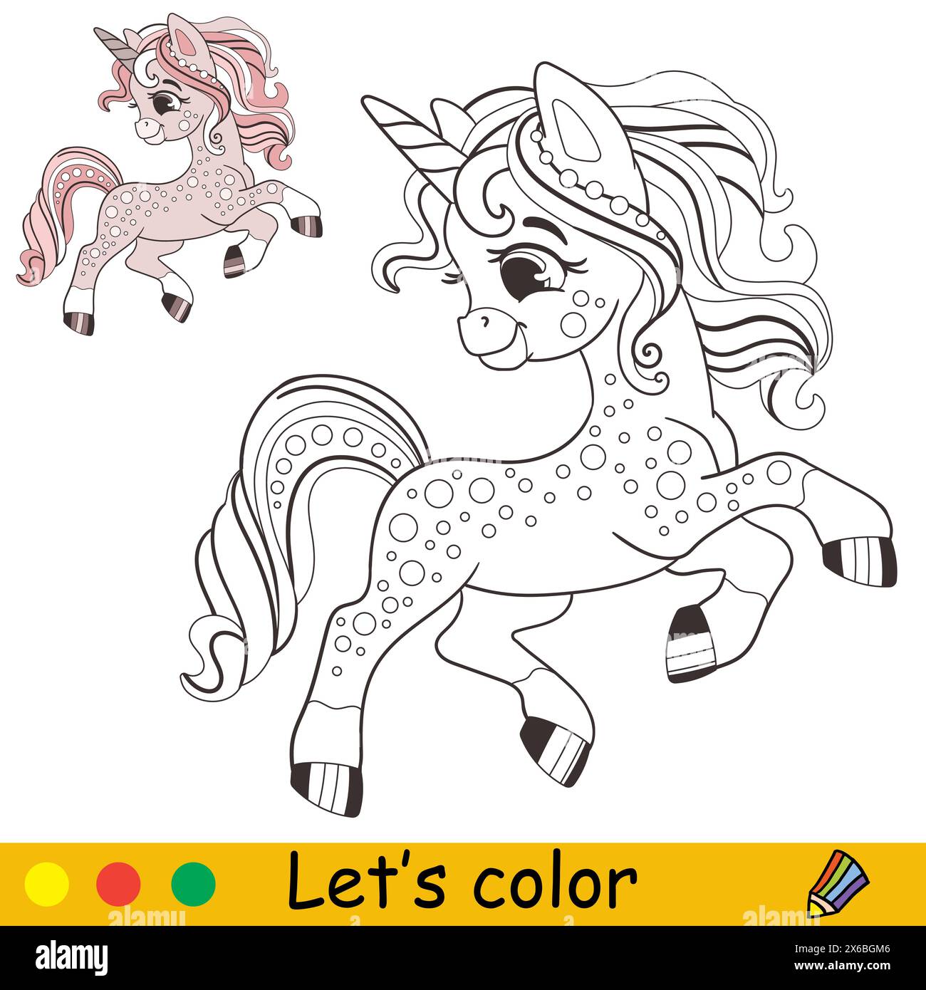 Cartoon cute pink unicorn. Kids coloring book page. Unicorn character ...