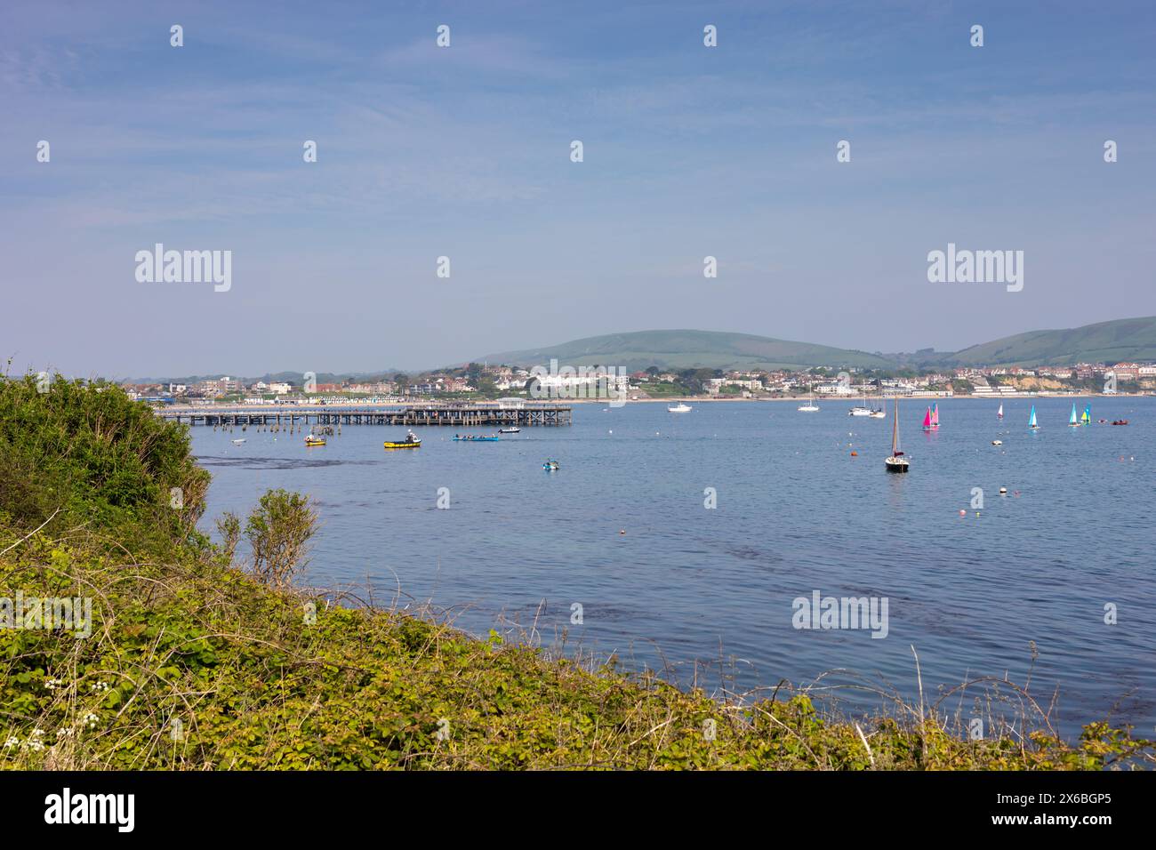 View of Swanage Bay on the Jurassic Coast, Dorset in late spring Stock ...