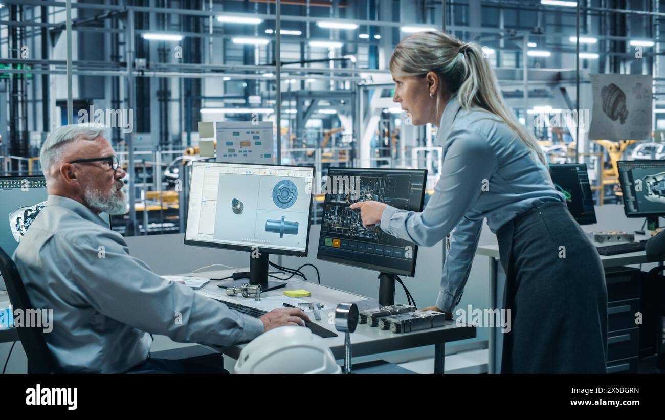 Car Factory Office: Female Project Manager Talks to Male Chief ...
