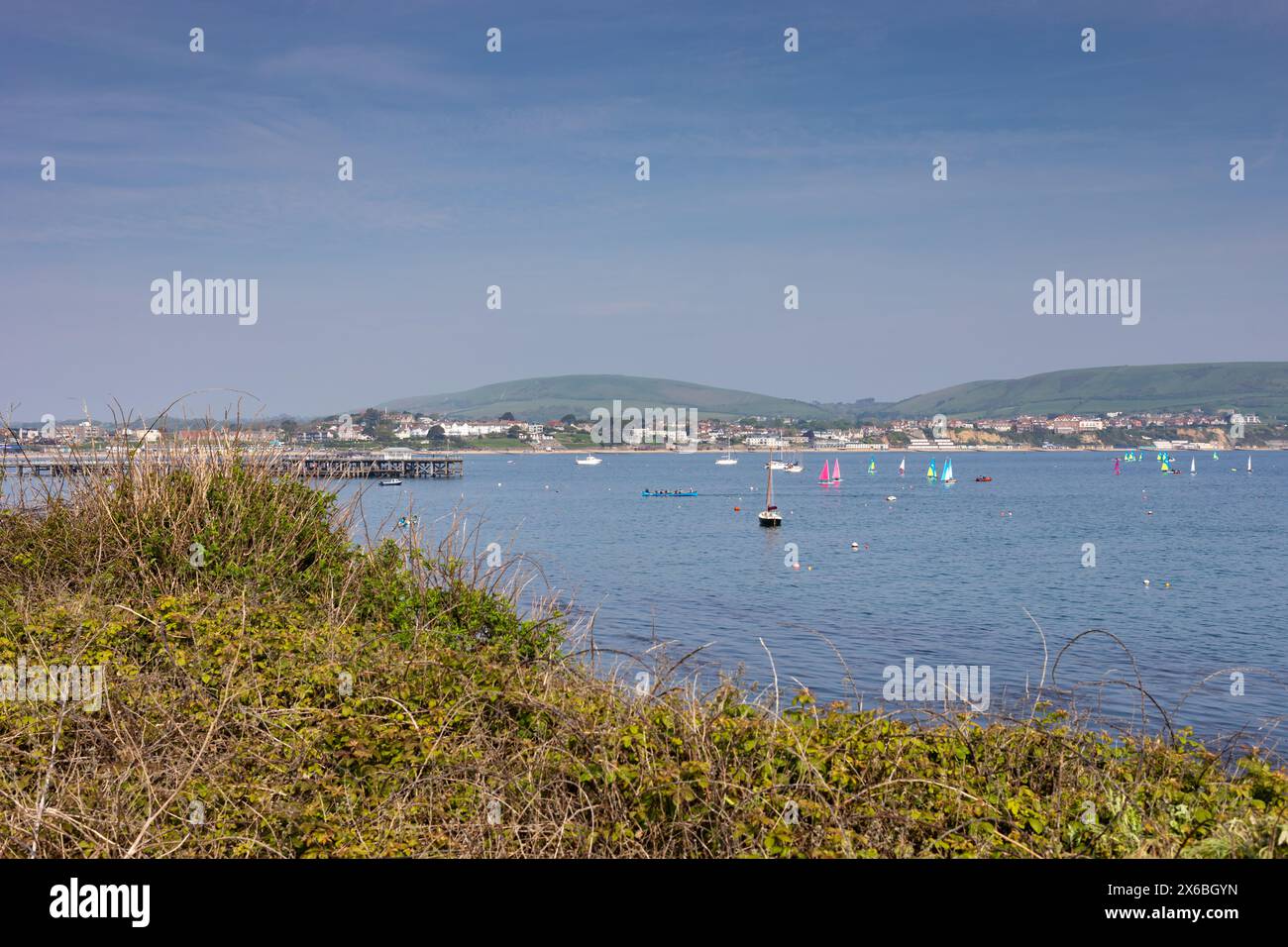 View of Swanage Bay on the Jurassic Coast, Dorset in late spring Stock ...
