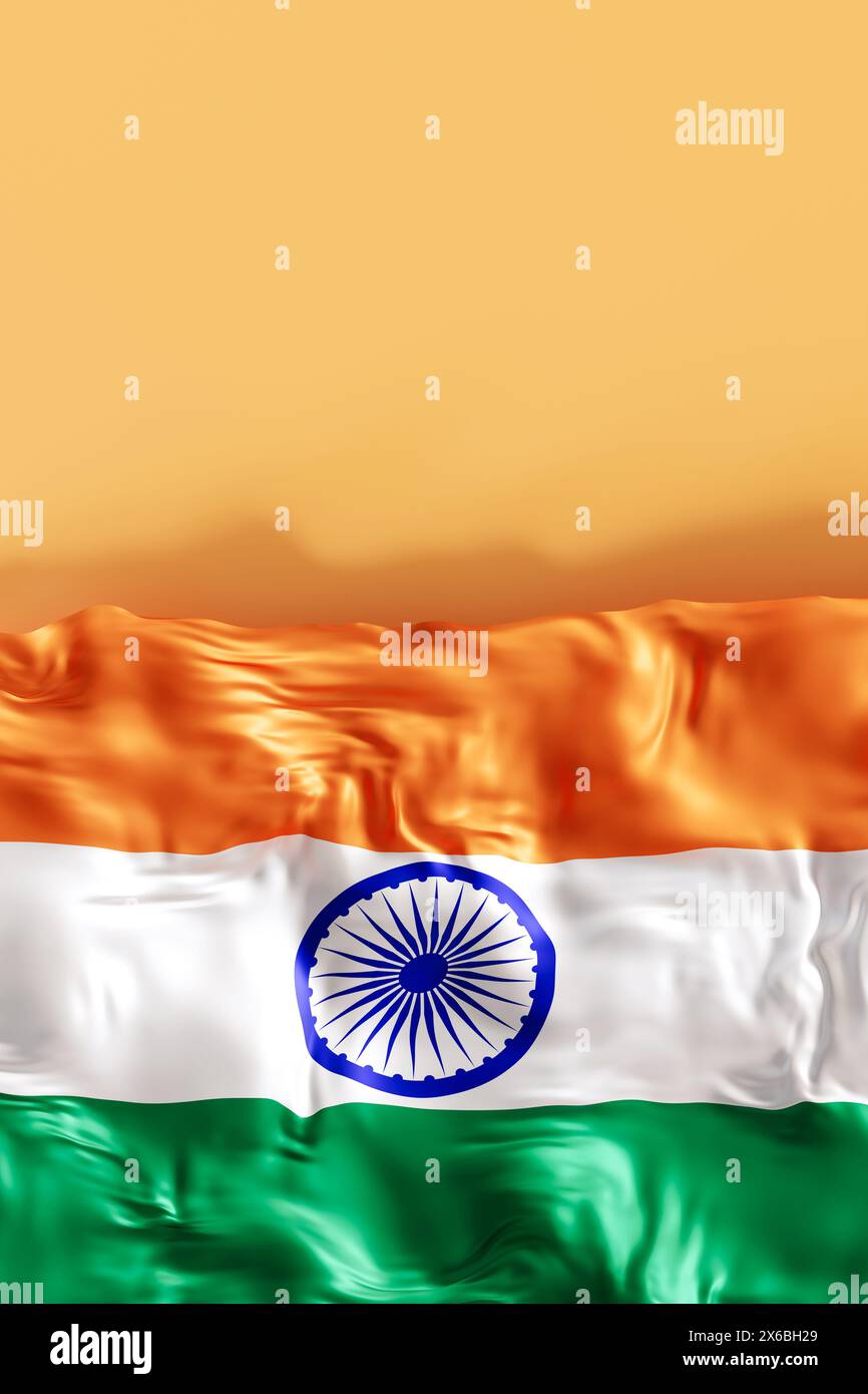 Indian national flag with flowing saffron, white, and green colors ...